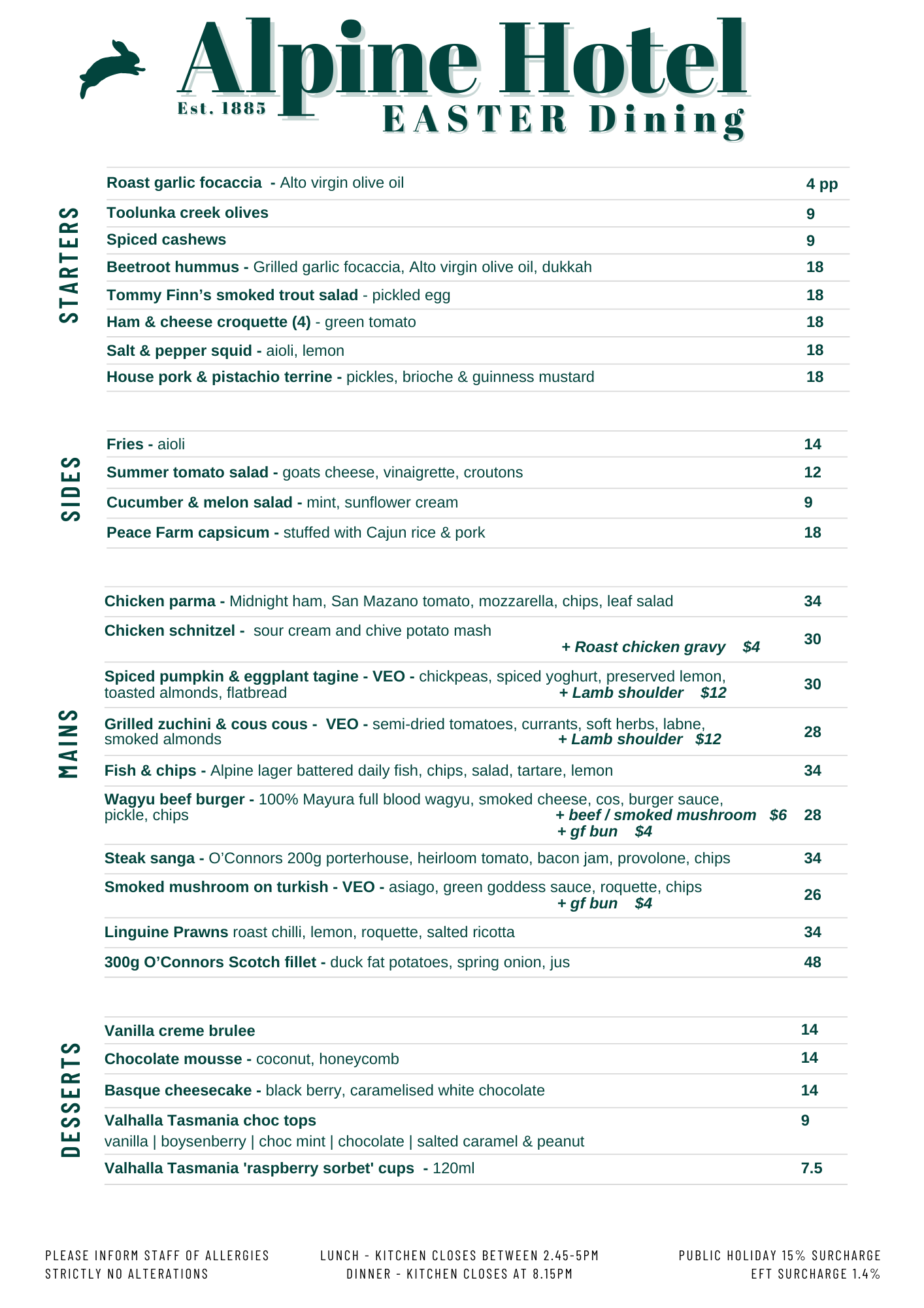 Menu – Alpine Hotel Warburton